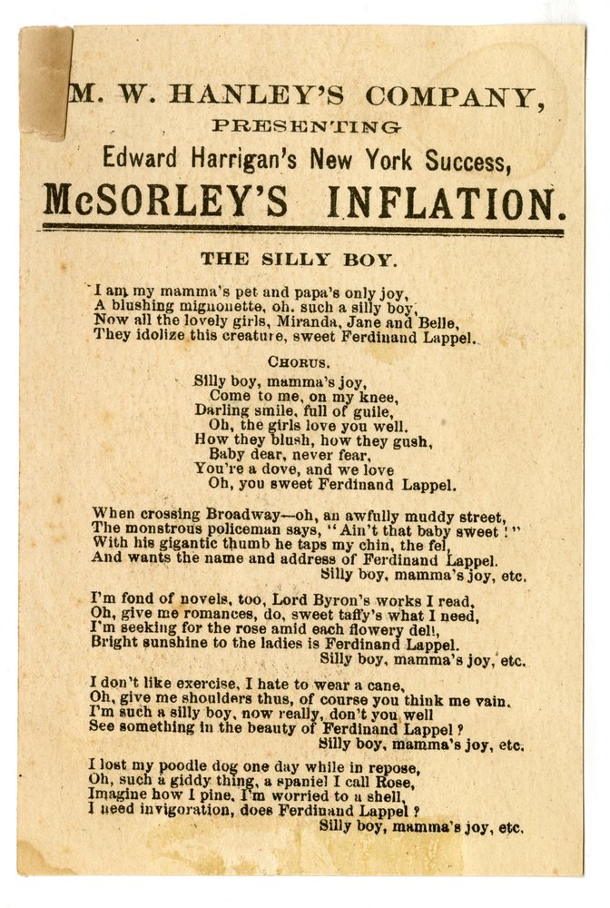 M.W. Hanleys Col présentant le dernier succès de N.Y. d'Edward Harrigan ...