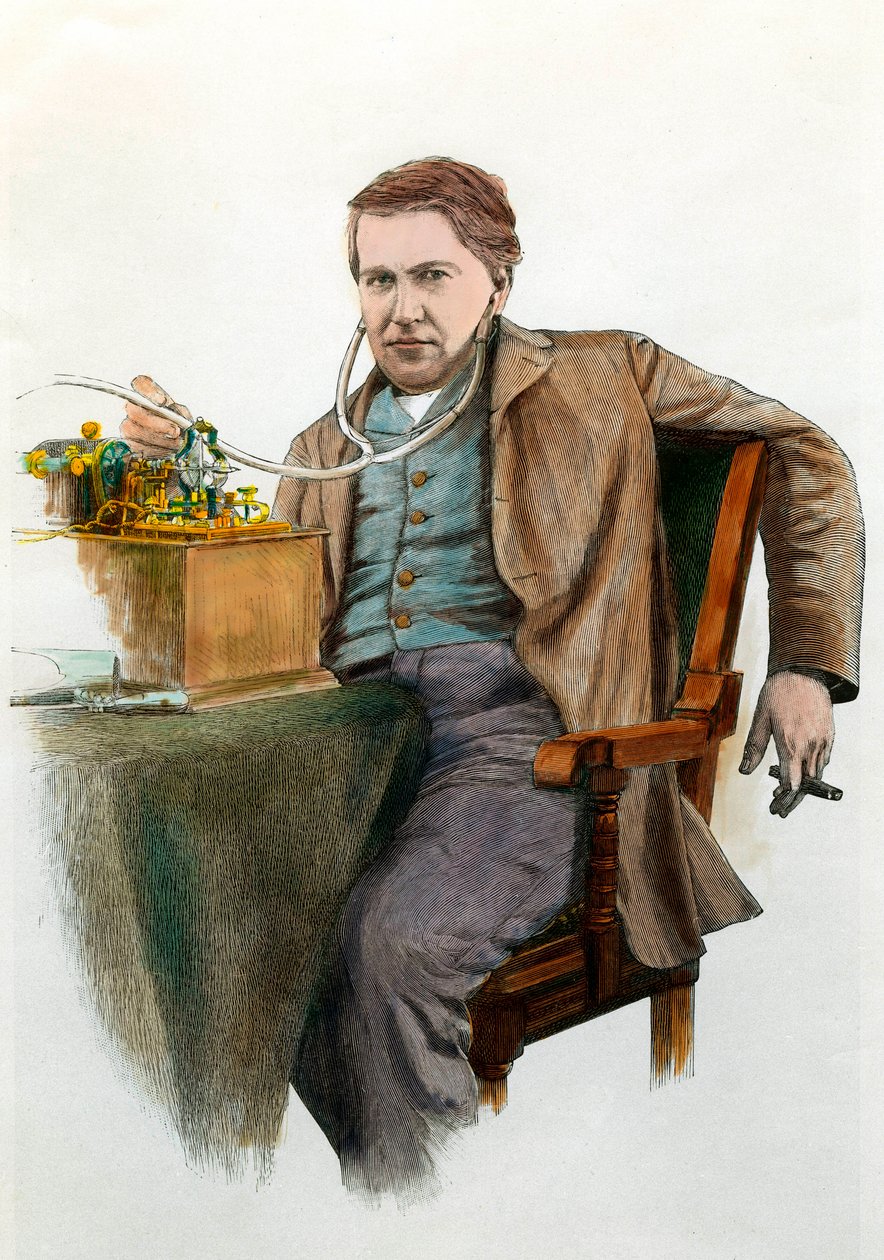 Portrait de Thomas Edison (1847-1931), physicien américain. Gravure ...