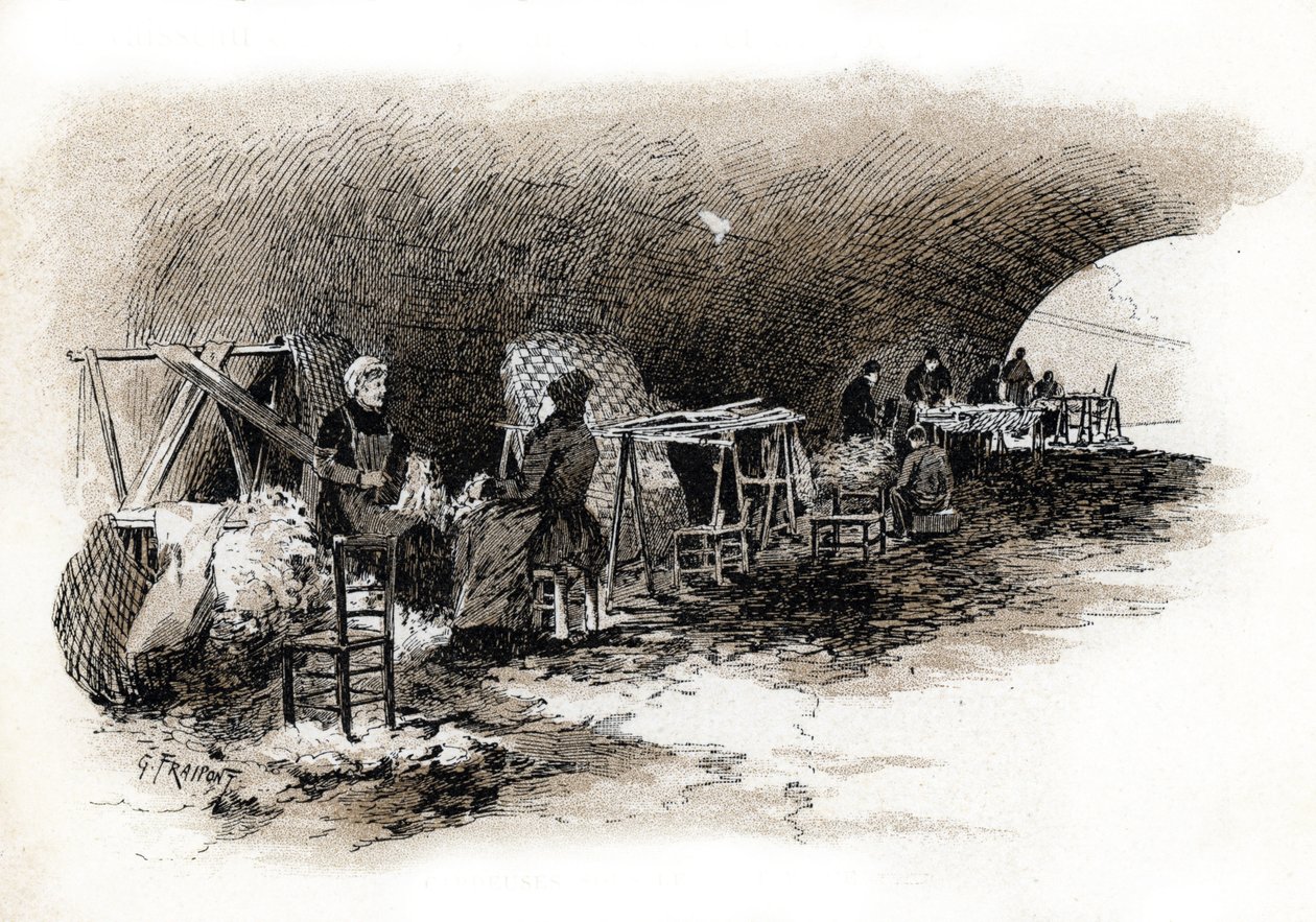 Cardeuses sous le Pont Marie, Paris Dessin de Gustave Fraipont (1849 ...