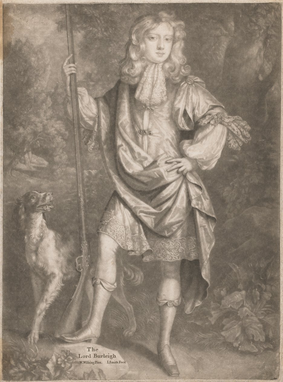 Le Seigneur Burleigh [jeune, debout, un fusil à la main et un épagneul ...